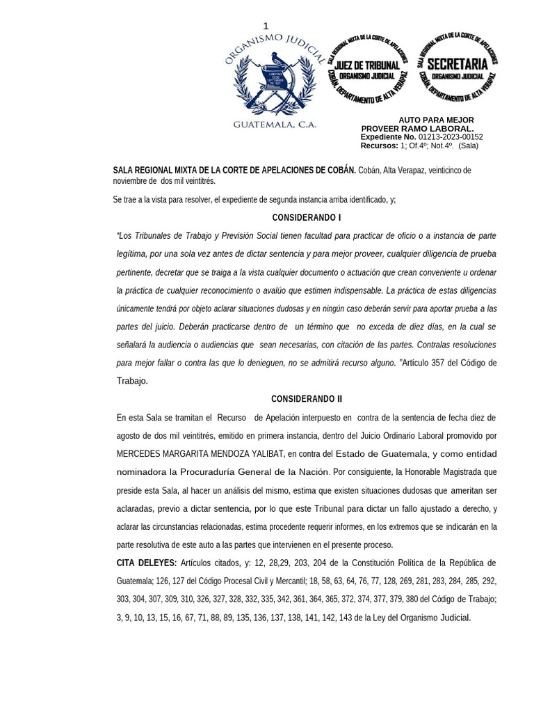 Auto para Mejor Proveer | PDF | Apelación | Sentencia (ley)