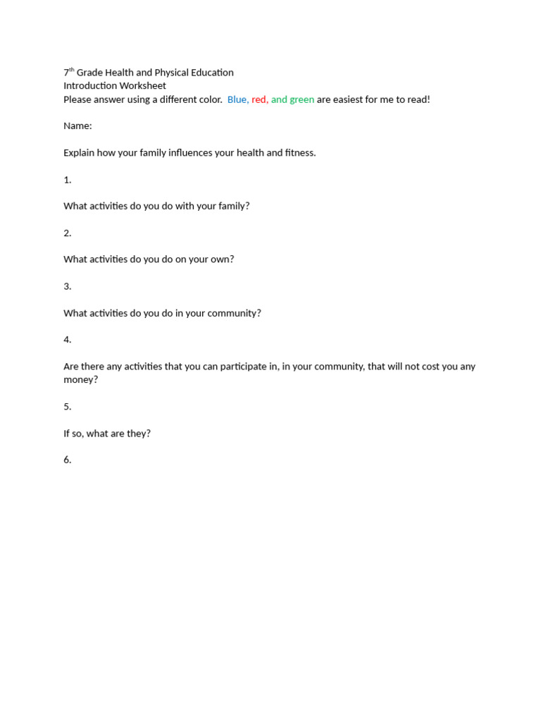 7th Grade Health and Physical Education 2 | PDF