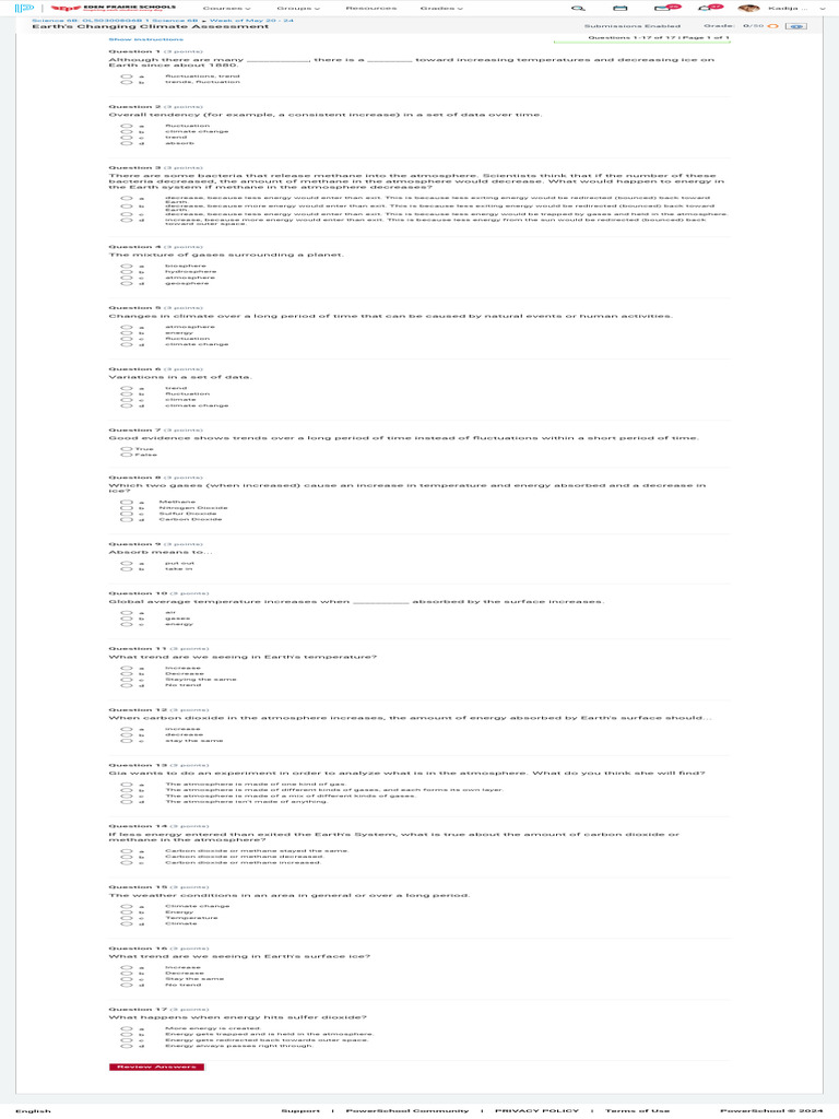 Earth's Changing Climate Assessment Schoology | PDF
