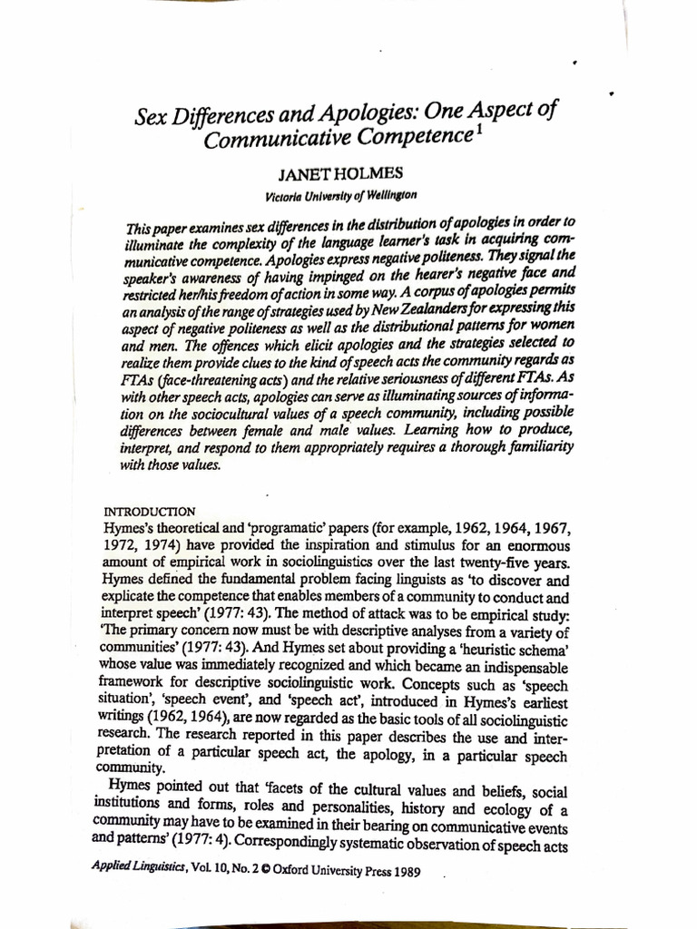 Janet Holmes, Sex Differences and Apologies One Aspect of Communicative ...
