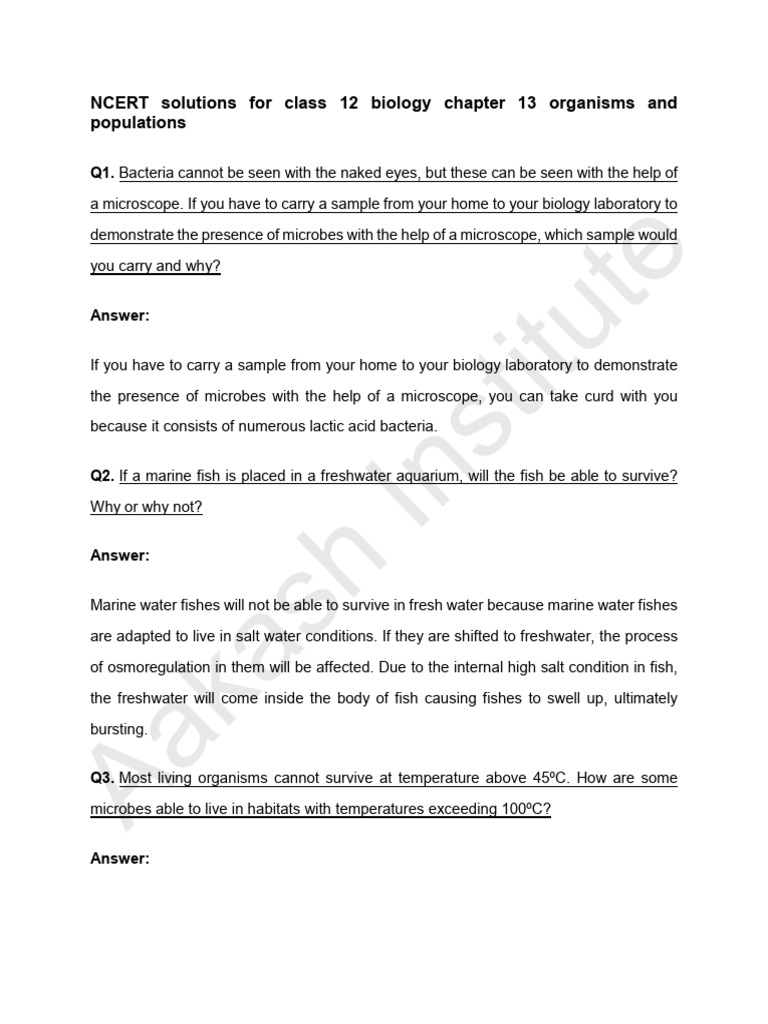 Ncert Solutions Class 12 Biology Chapter 13 Organisms and Populations 0 ...