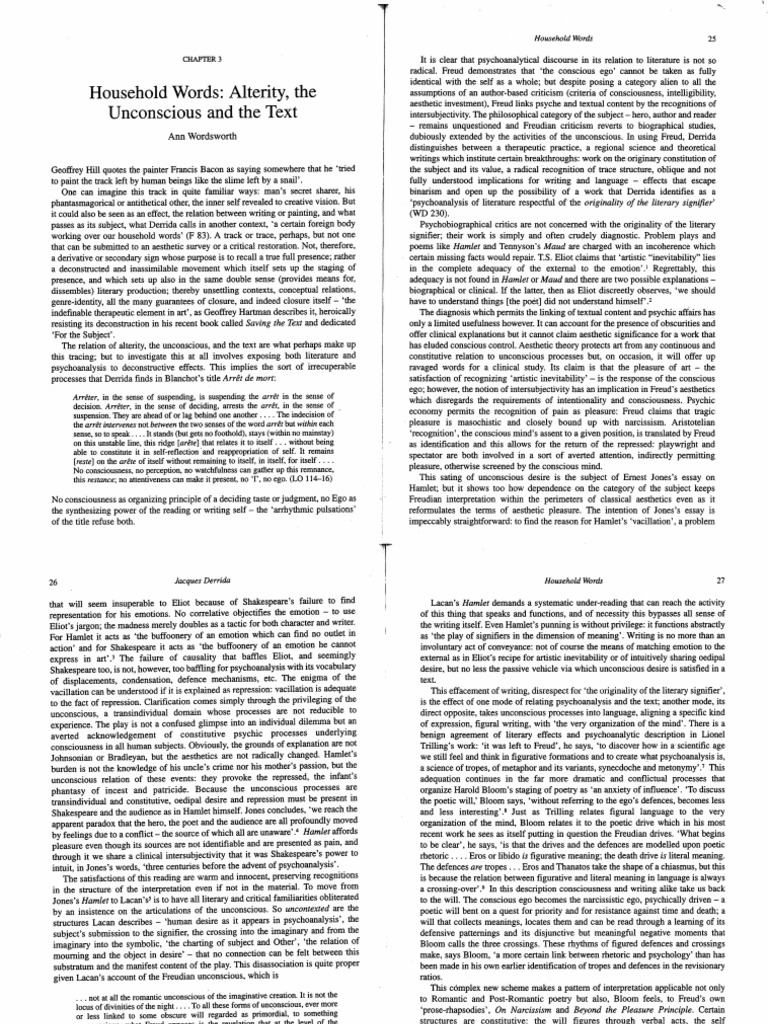 Household Words Alterity, The Unconscious and The TEXT | PDF