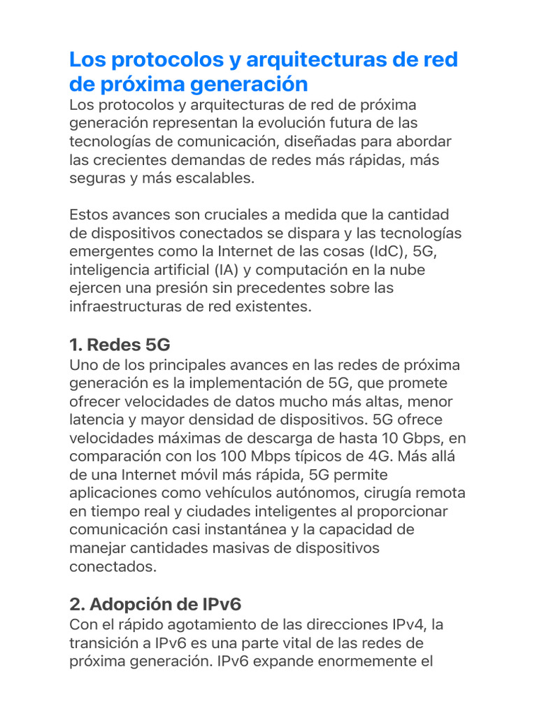 Los Protocolos y Arquitecturas de Red de Próxima Generación | PDF
