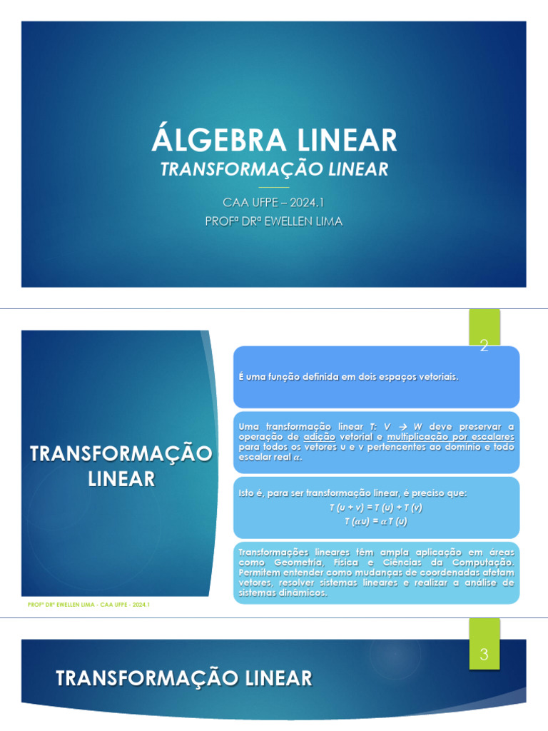 Álgebra Linear - Aula 8 - Transformação Linear | PDF Álgebra Linear - Aula 8 - Transformação Linear | PDF