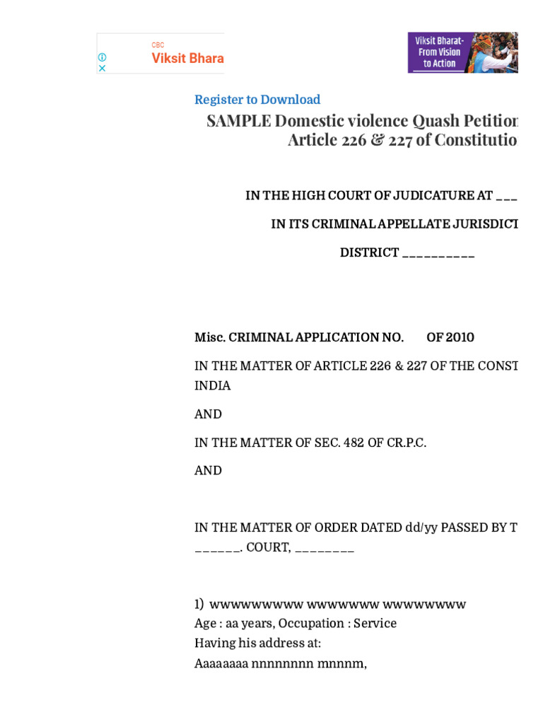 Domestic Violence Quash Petition Format | PDF | Common Law | Law