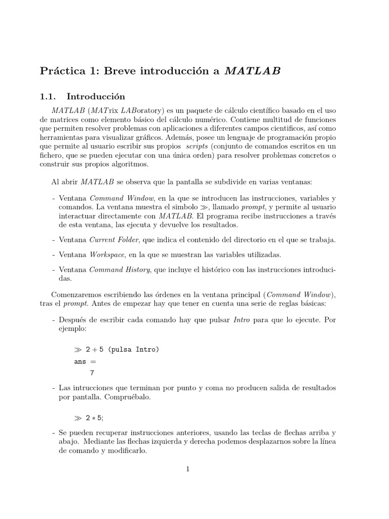 P1 Breve Introducción A MATLAB | PDF