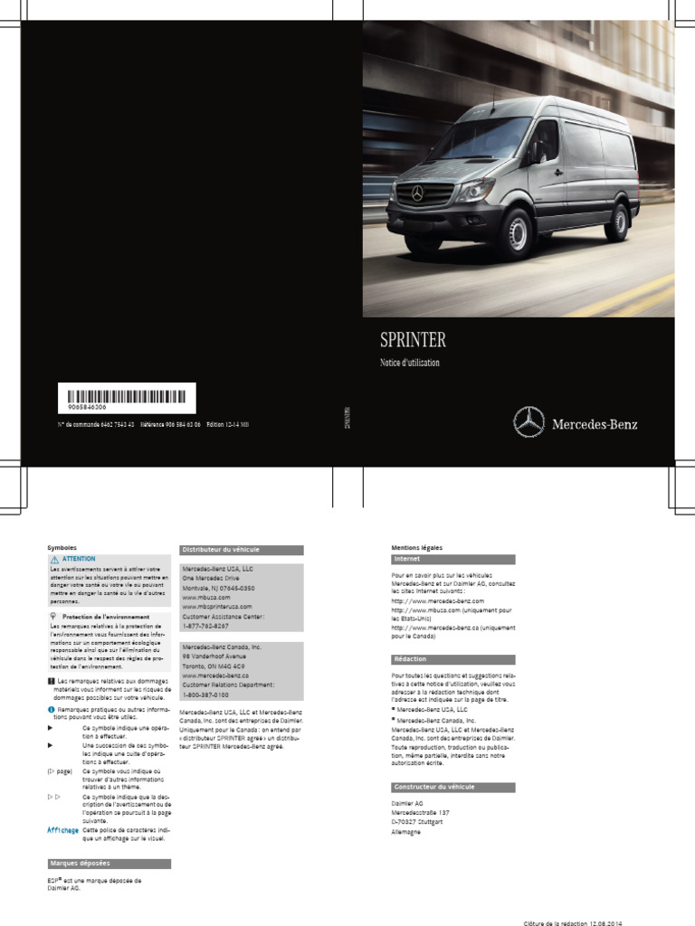 2015 Mercedes Benz Sprinter Operating Manual | PDF