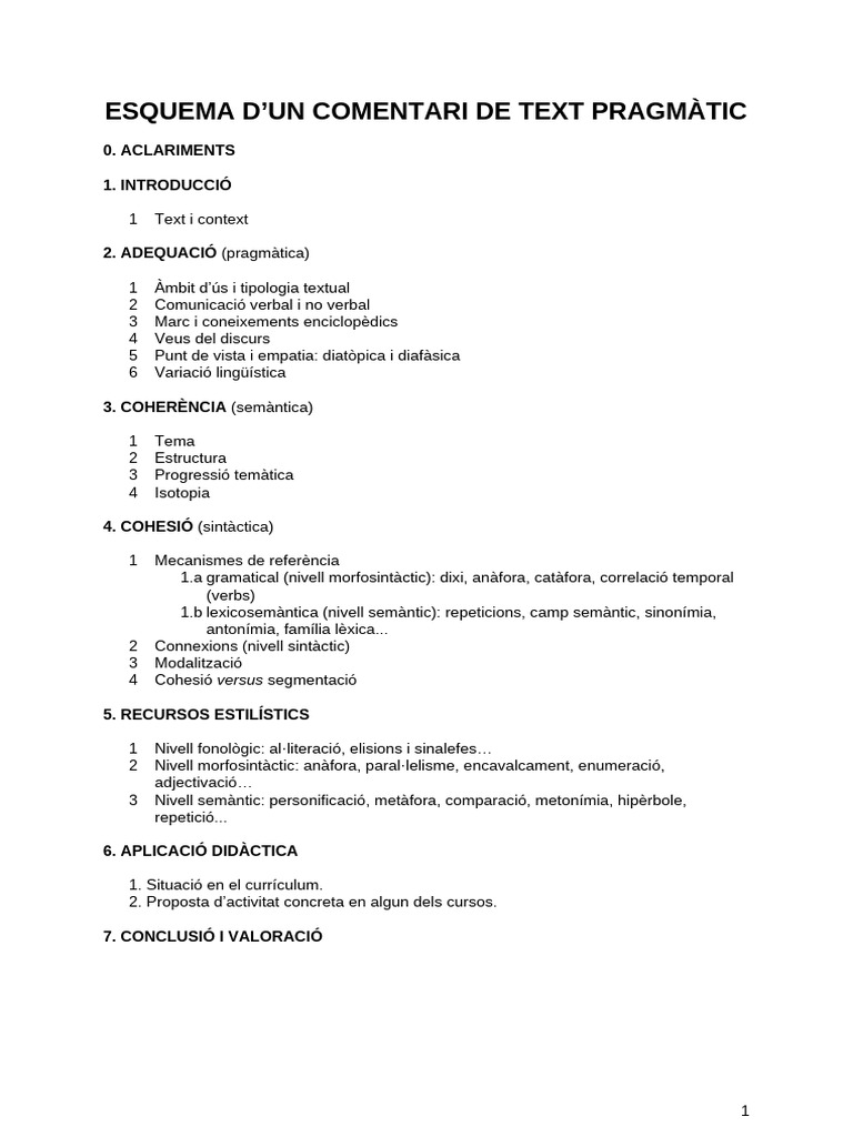 Esquema Comentari Pragmàtic | PDF
