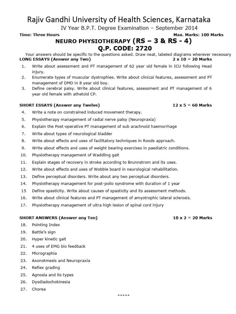 RGUHS IV Year B.P.T. Degree Examination - September 2014 | PDF ...