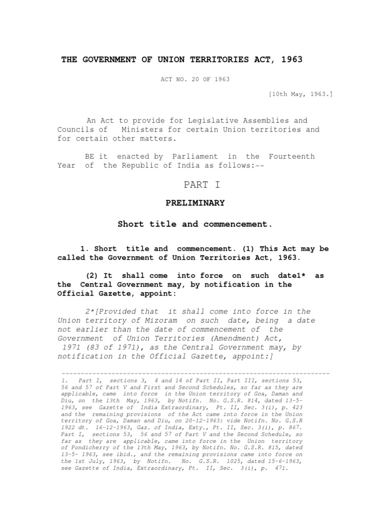 The Government of Union Territories Act, 1963 | PDF