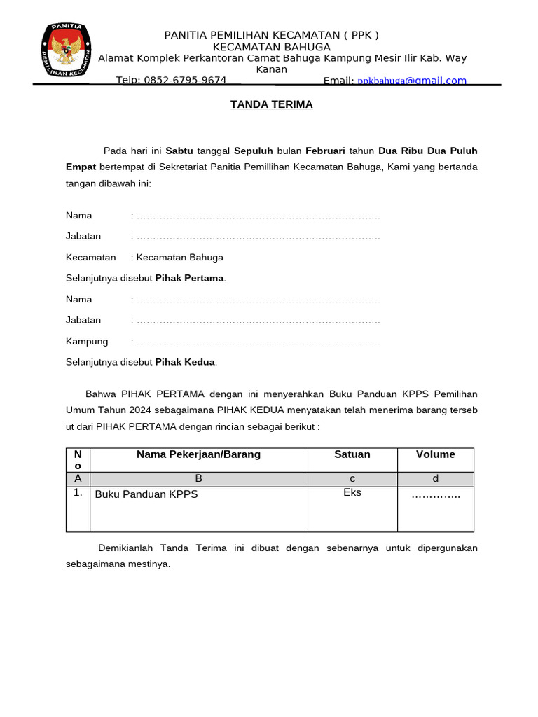 Tanda Terima Buku Panduan PPK Ke PPS | PDF