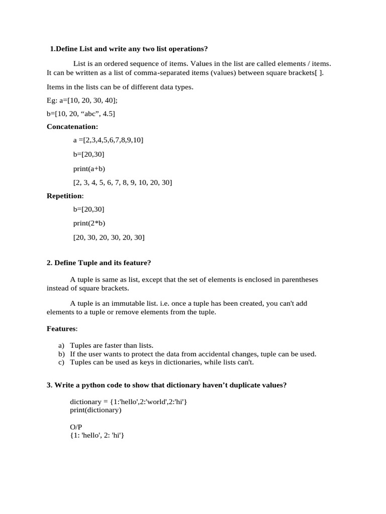Python Two Mark Quesiton Bank | PDF