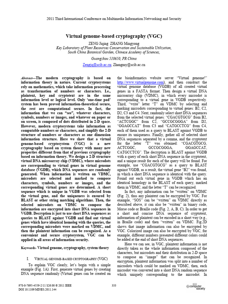 Virtual Genome-Based Cryptography VGC | PDF