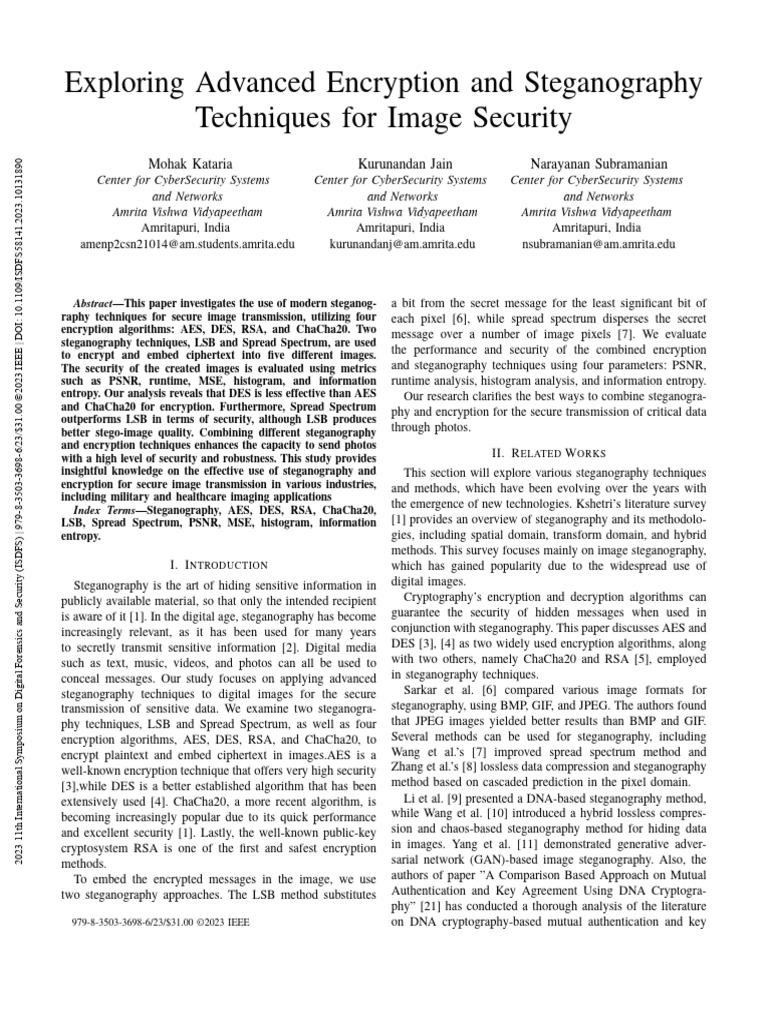 Exploring Advanced Encryption and Steganography Techniques For Image Security | PDF