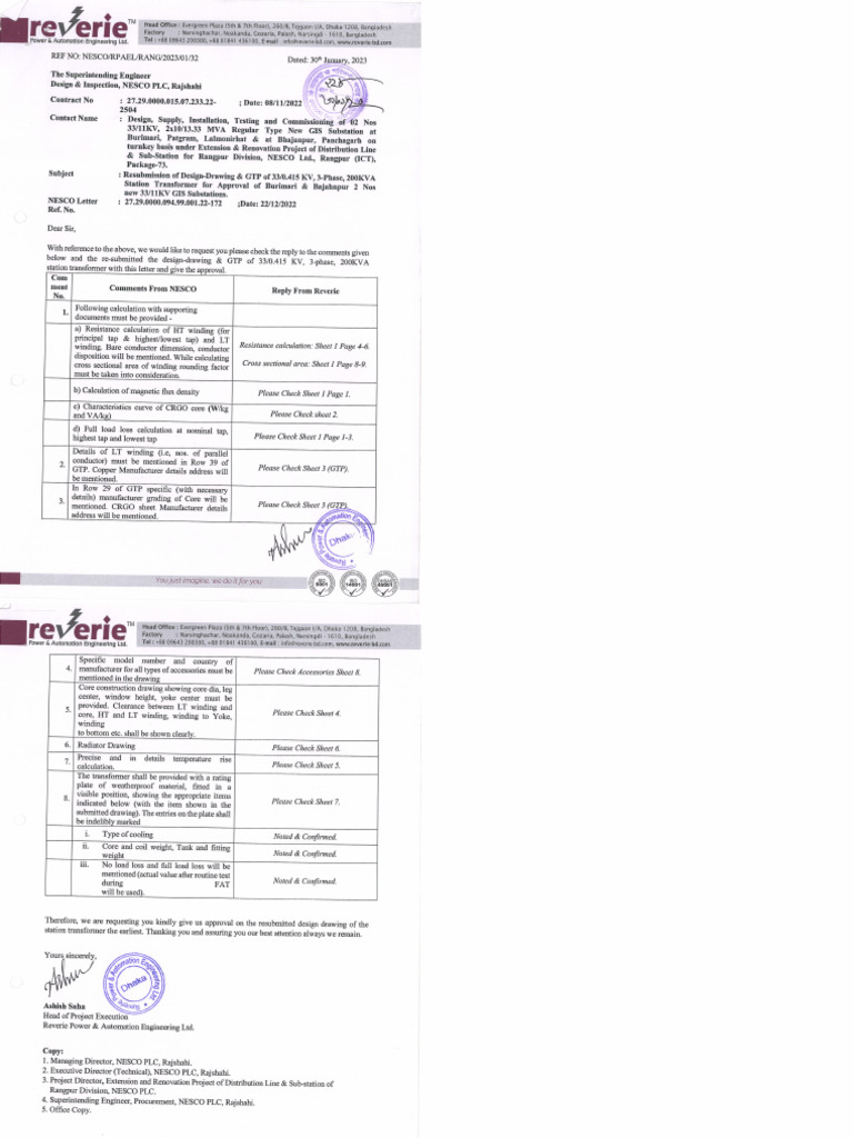 Approved Copy of Auxiliary Transformer Drawing & GTP | PDF