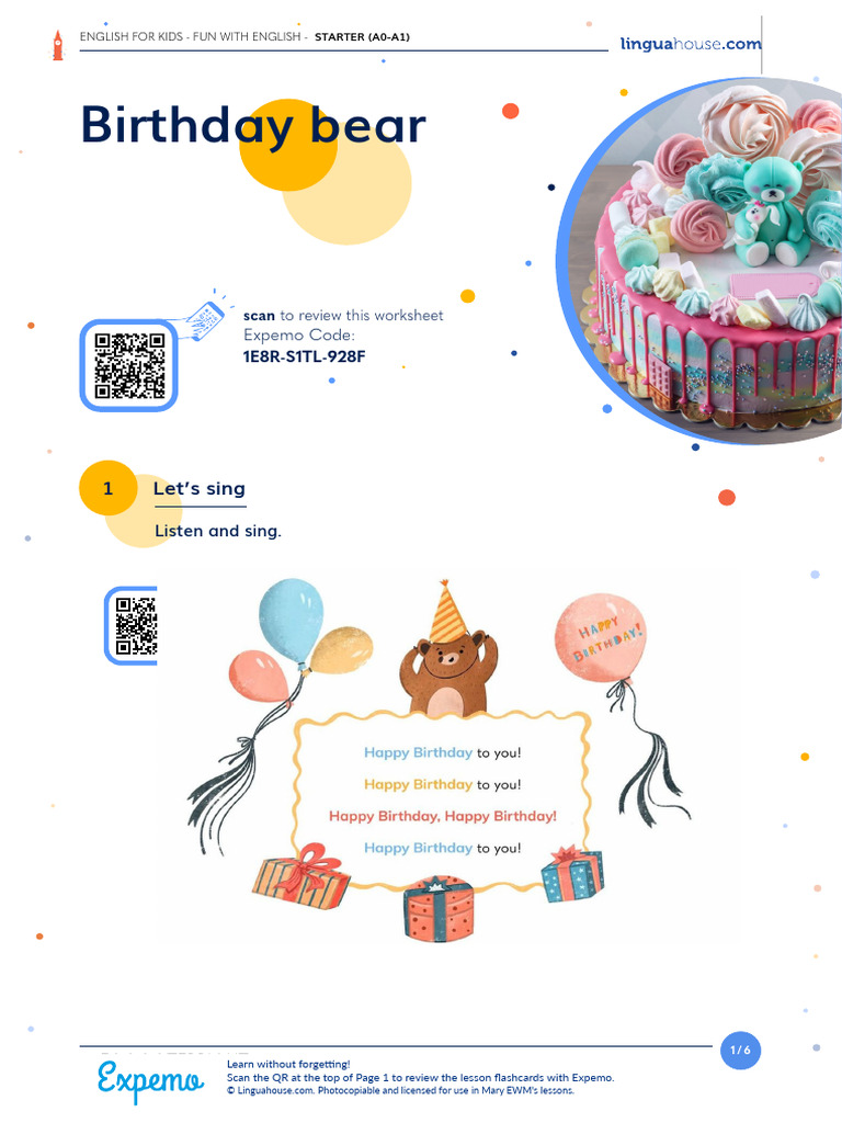 Birthday Bear British English Student A0 A1 | PDF
