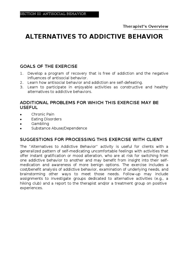 Alternatives to Addictive Behavior Worksheets | PDF | Substance Abuse ...