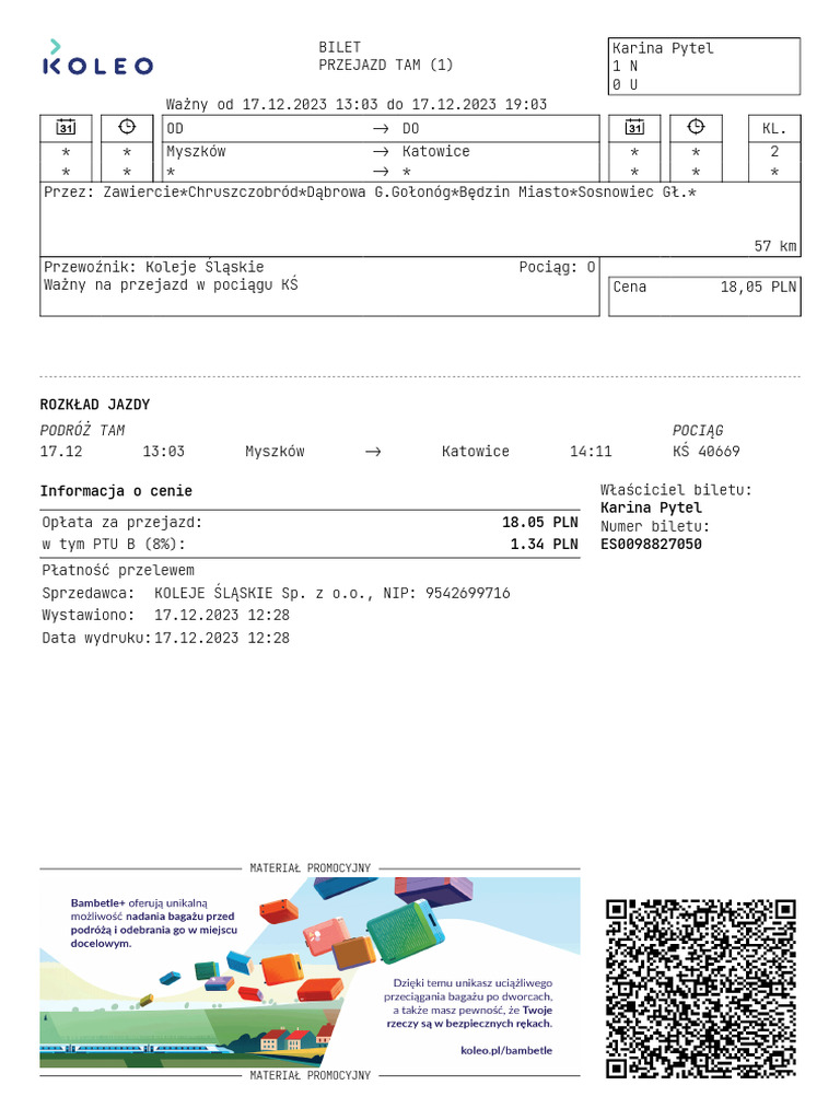 Rozk Ad Jazdy: Podró TAM Poci G | PDF