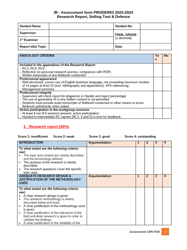 GPR-PDR Assessment Form - 2023-2024 | PDF
