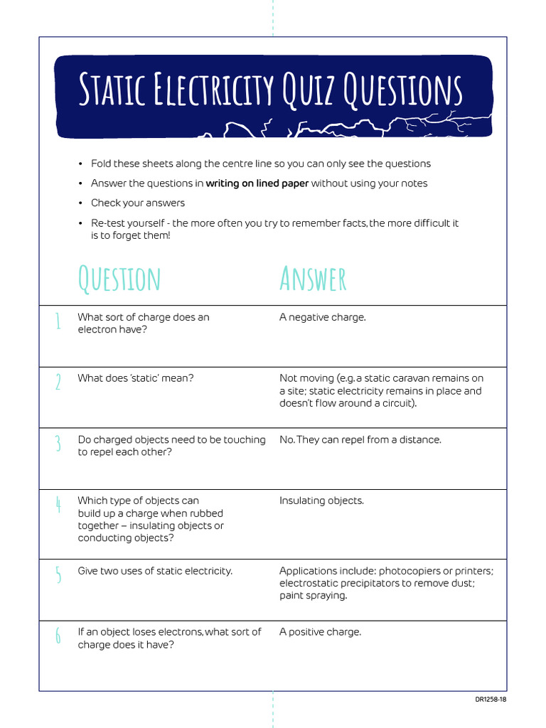 Static Elecrticty Quiz Questions | PDF