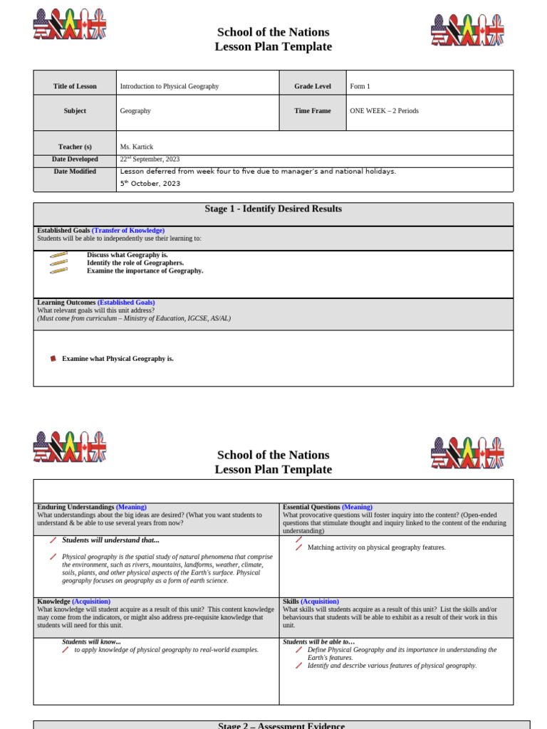Introduction to Physical Geography Lesson Plan | PDF | Geography ...