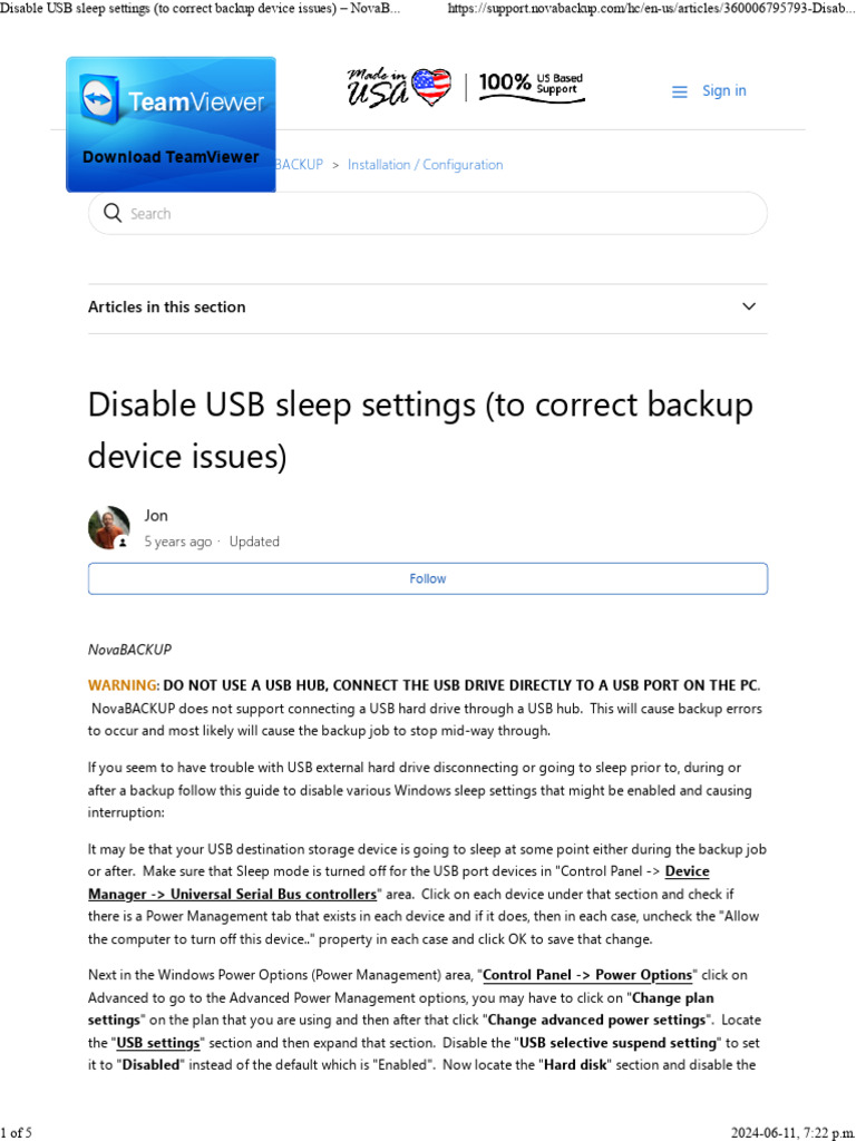 Disable USB Sleep Settings (To Correct Backup Device Issues ...
