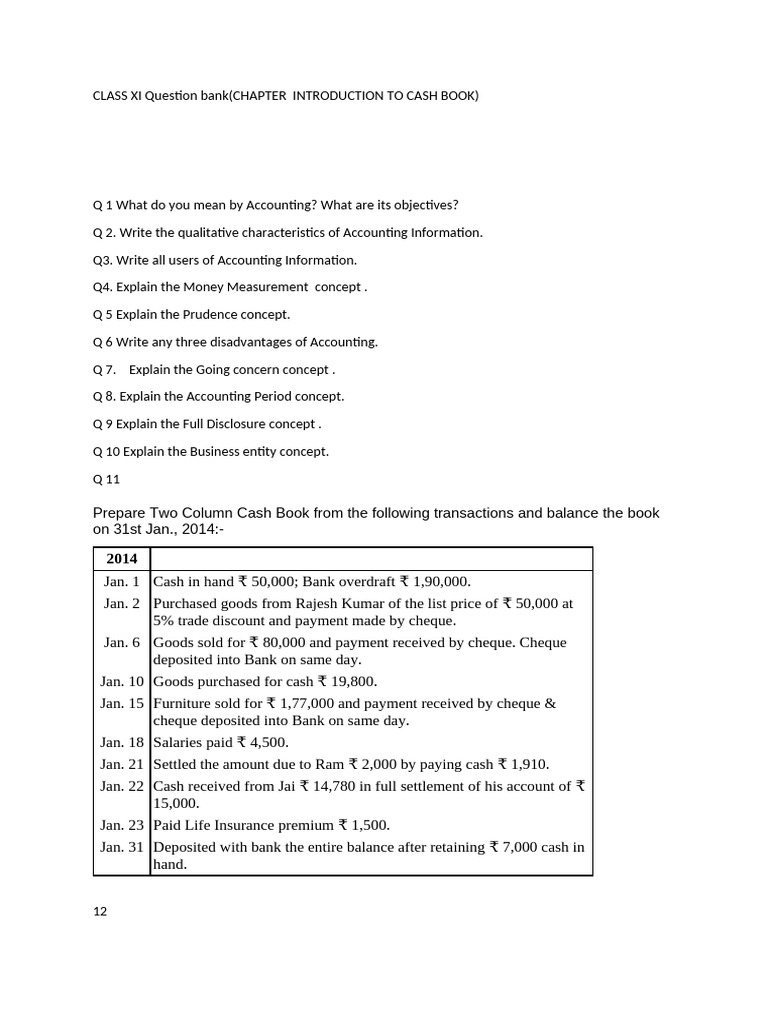 Question Bank Class 11 Accountancy | PDF