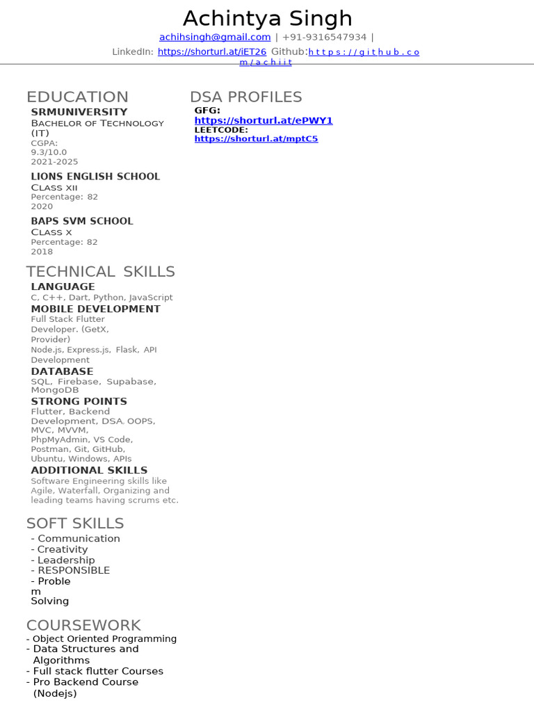 Achintya Singh Resume | PDF