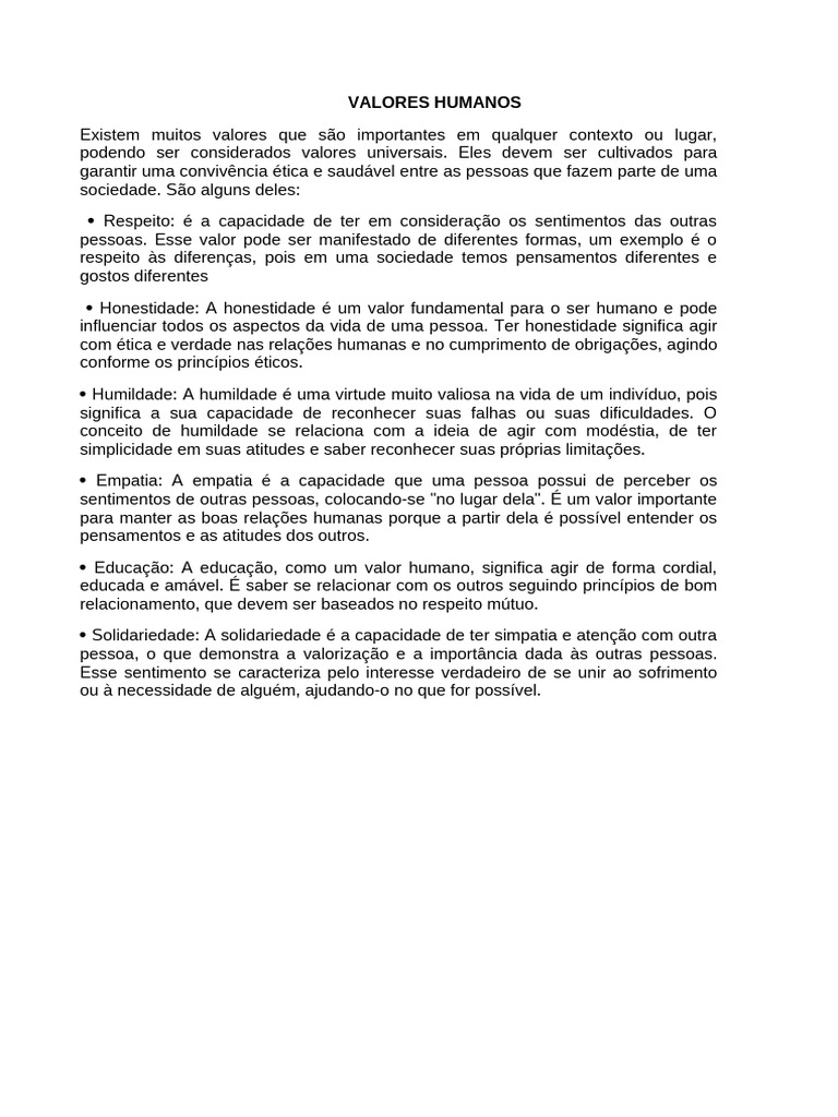 Valores Humanos PDF | PDF