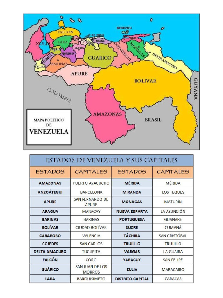 Mapa de Venezuela y Sus Estados y Capitales | PDF