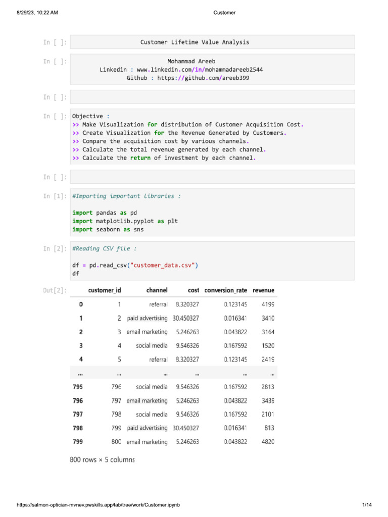Customer Lifetime Value Analysis Project ? 1693296310 | PDF