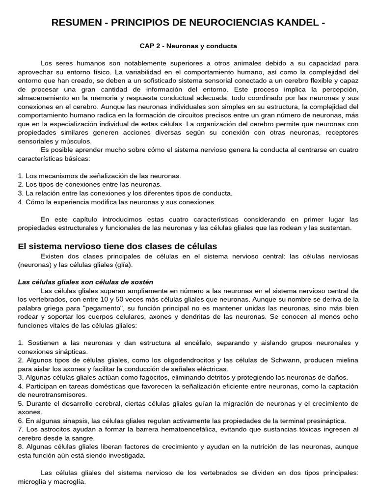 Resumen Cap 2 - Principios de Neurociencias Kandel | PDF