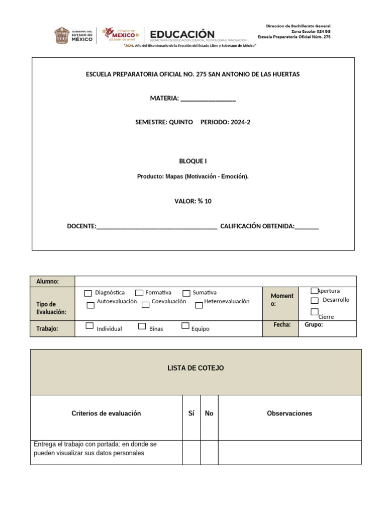 Lista de Cotejo Mapas Ps | PDF