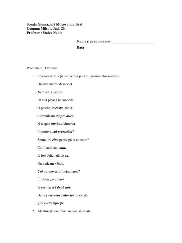 Fise Lucru Romana 6a | PDF