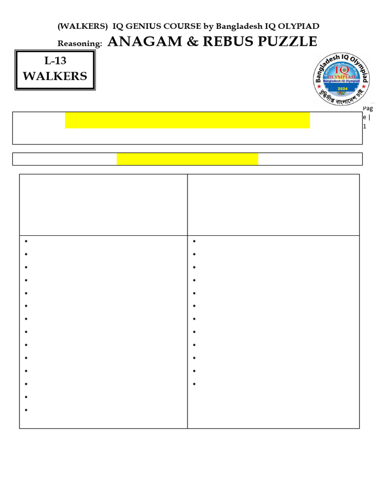 Rebus and Anagram Test Walker 2024 F | PDF