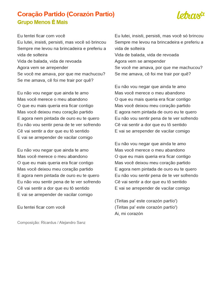 Coração Partido: Letra e Emoções | PDF