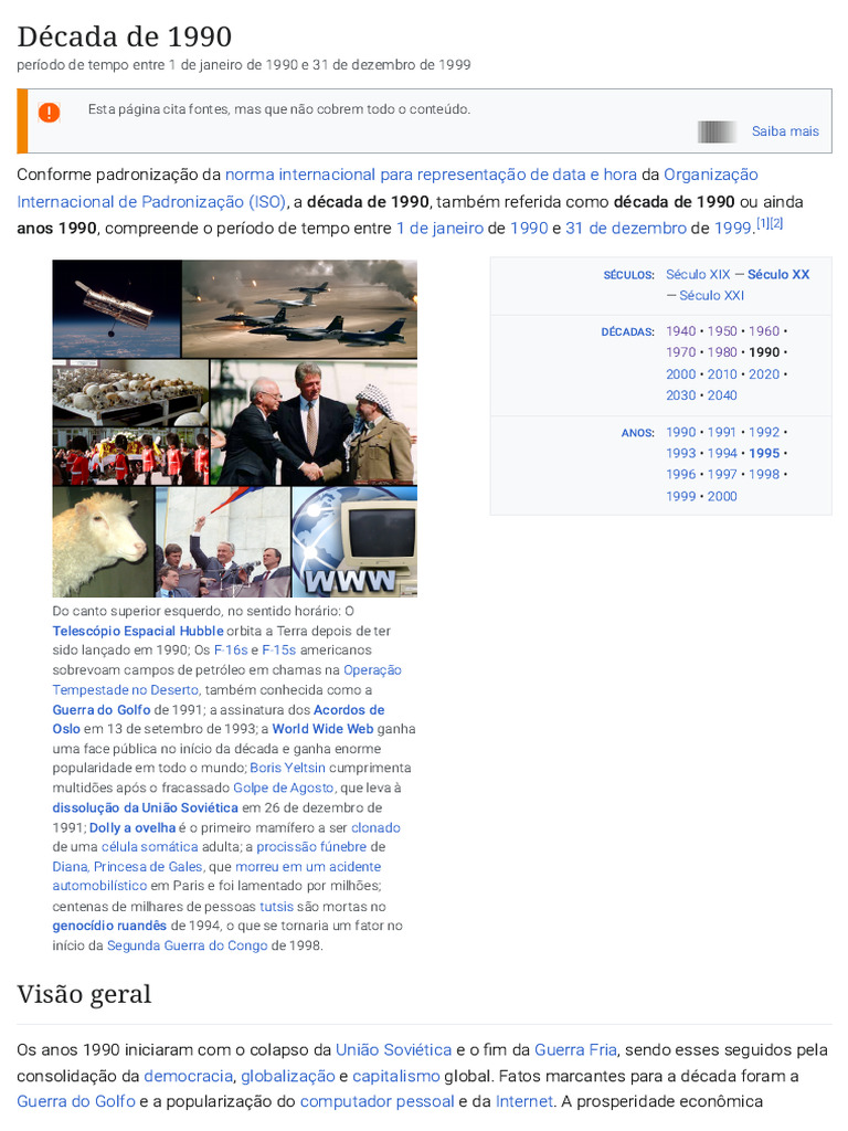 Década de 1990 - Wikipédia, A Enciclopédia Livre | PDF