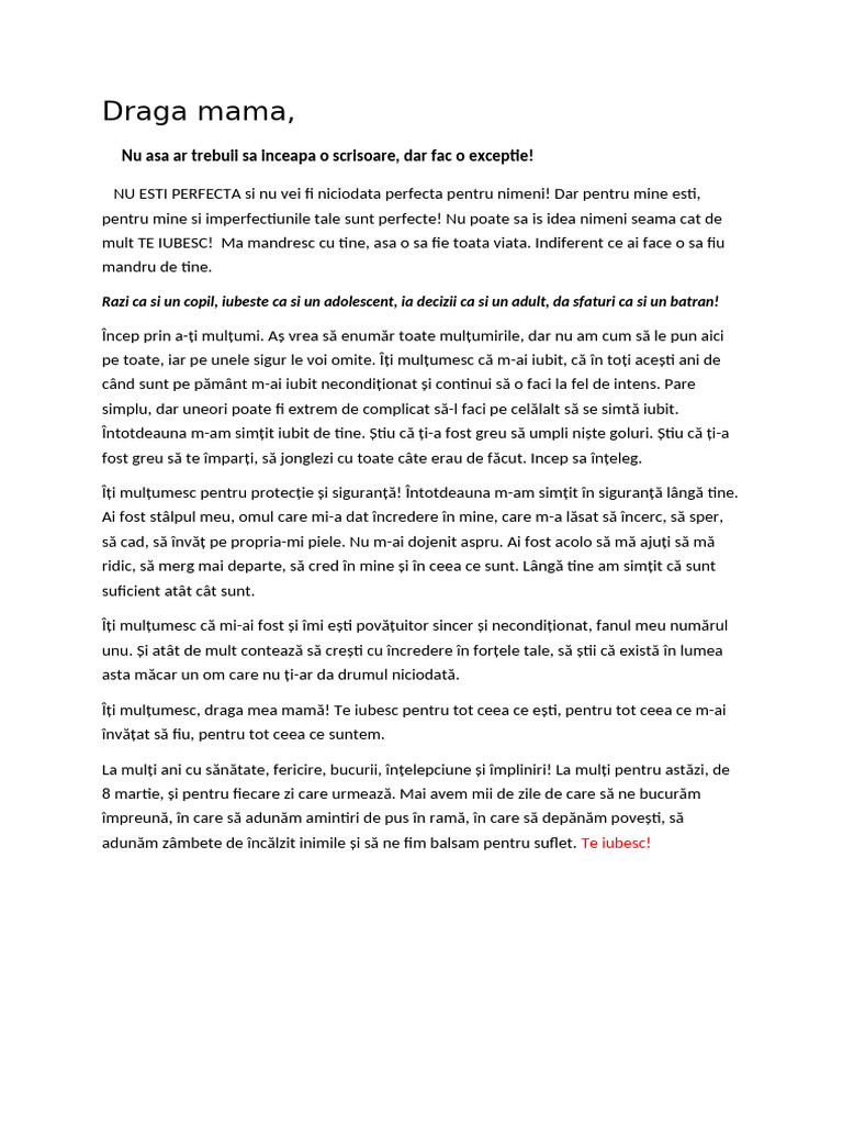 Scrisoare Mama | PDF