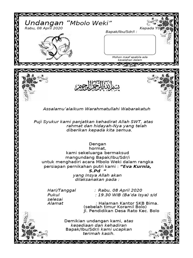 Undangan Mbolo | PDF