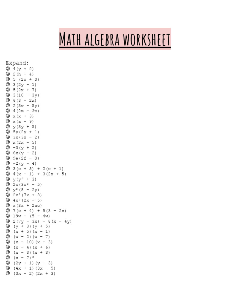 Algebra Worksheet | PDF