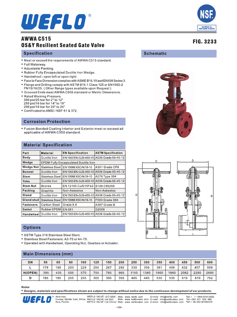 AWWA C515 OS&Y Resilient Seated Gate Valve Fig.3233 | PDF