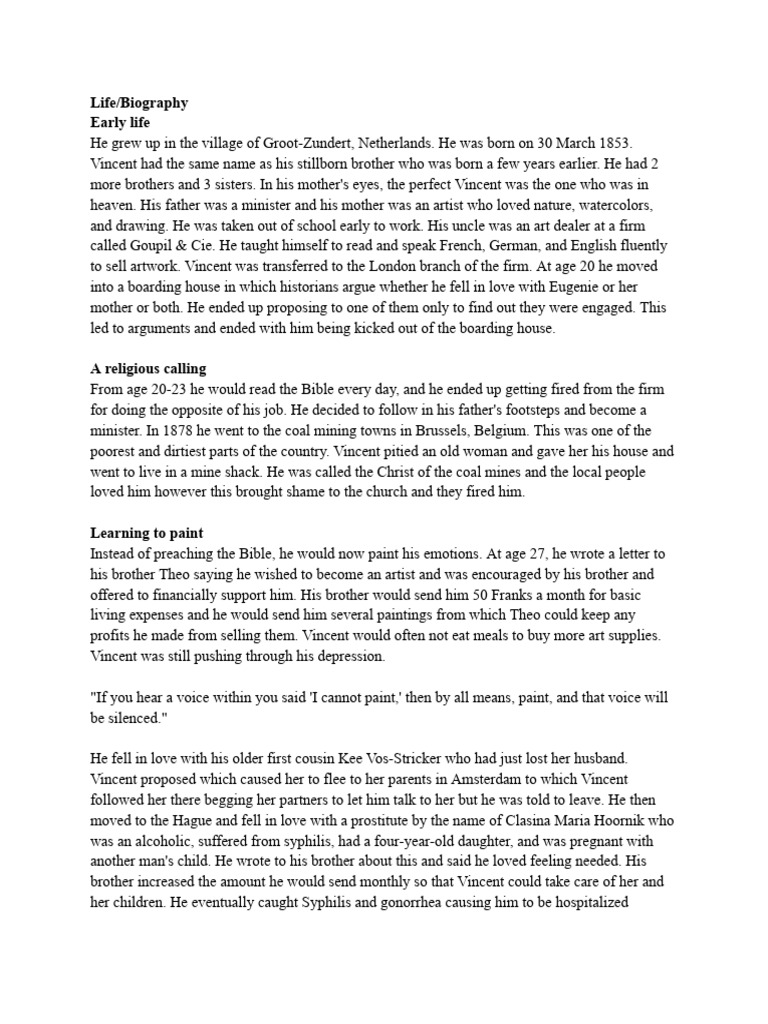 Vincent Van Gogh Research | PDF