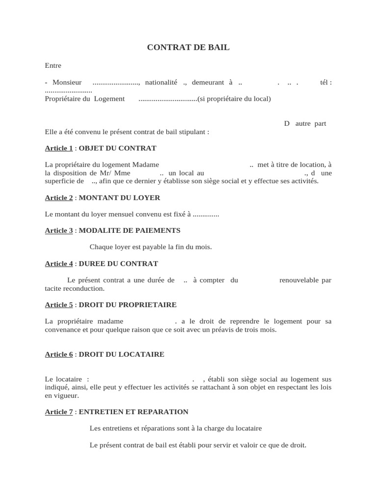 Contrat de Bail | PDF