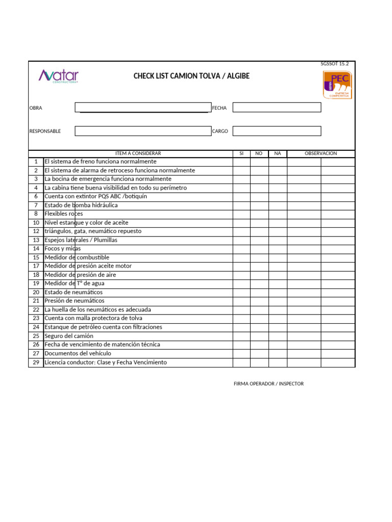 Check List Generales | PDF