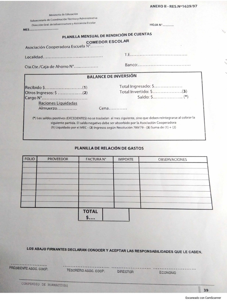 Planilla Anexoii Balance Comedor | PDF