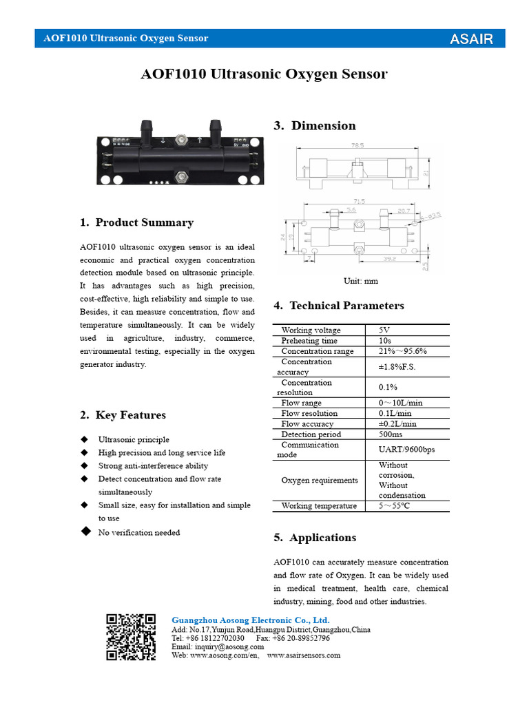 Aof1010 Ultrasonic Oxygen Sensor 0901 | PDF