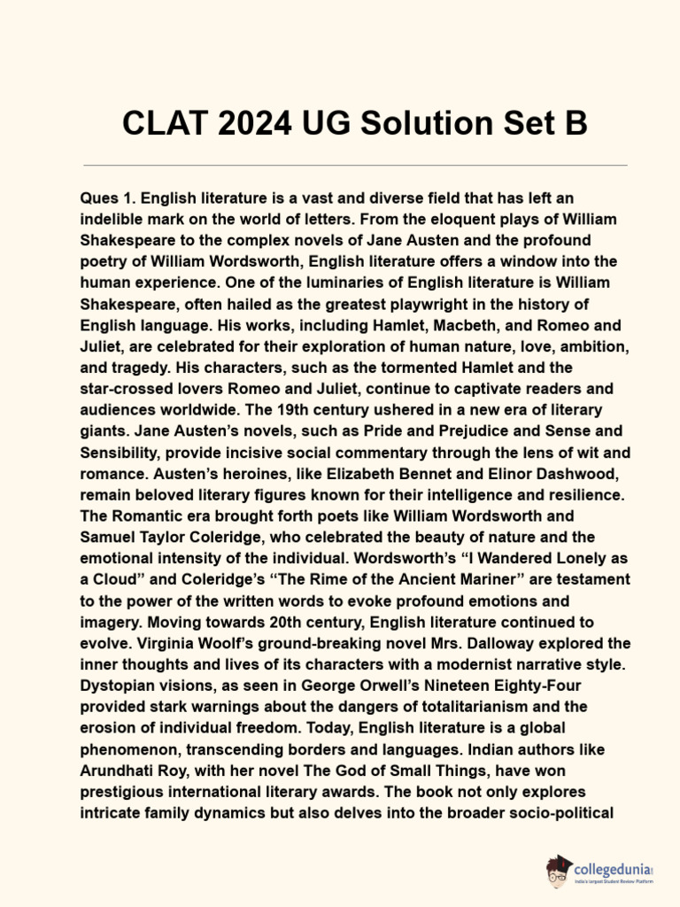 Clat 2024 Set B Pyq Solutions | PDF