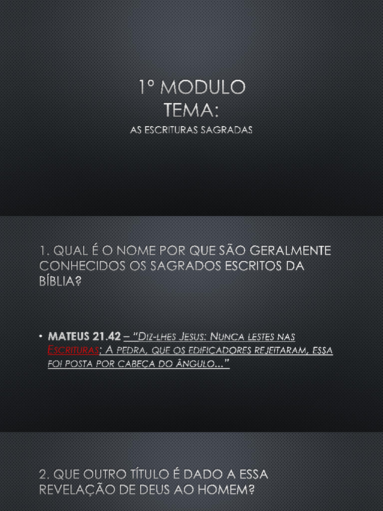 1º Modulo Tema - As Escrituras Sagradas | PDF | Estudios de idiomas extranjeros | Religión y ...