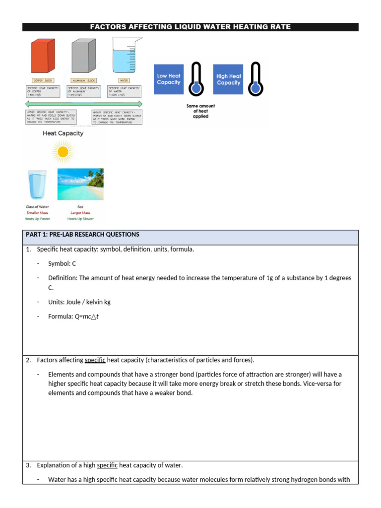 S 1.1 Factors Affecting Liquid Water Heating Rate Lab | PDF