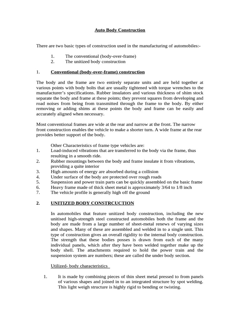 Auto Body Construction | PDF